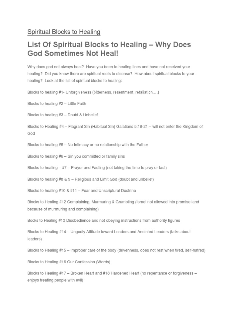 Spiritual Blocks to Healing Explained | PDF | Faith Healing | Repentance