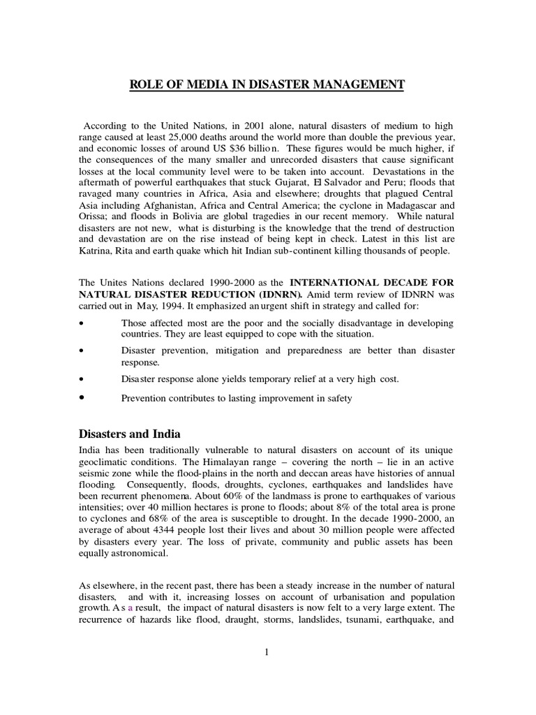 Role of Media in Disaster Management | PDF | Emergency Management ...