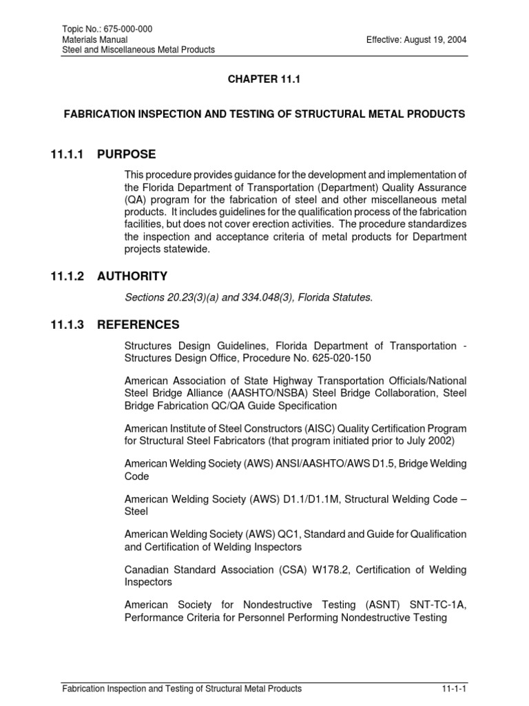 Fabricatin Inspection Testing of Structural Product | PDF | Quality ...