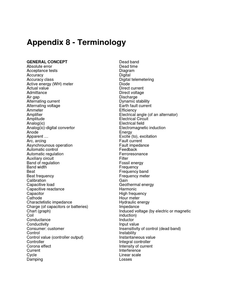 Appendix 8 - Terminology: General Concept | PDF | Power Station | Capacitor
