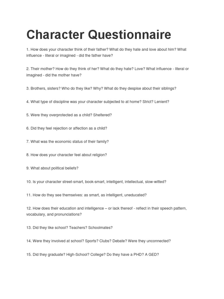 Character Questionnaire | PDF | Psychological Concepts | Psychology