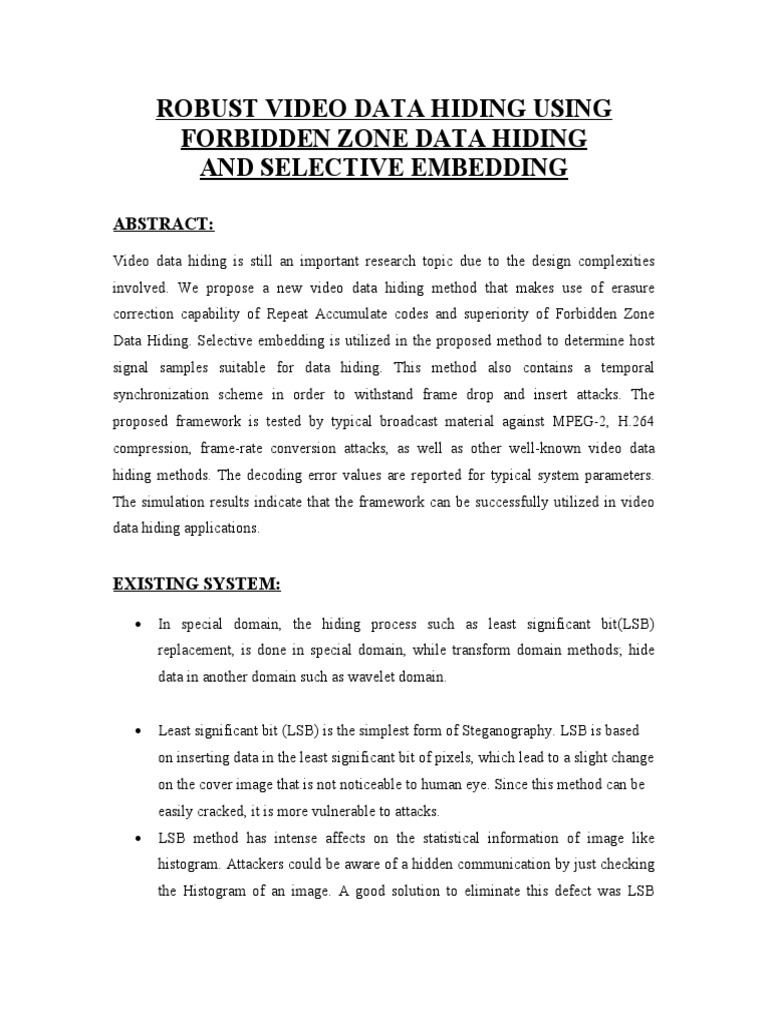 Robust Video Data Hiding Using Forbidden Data Hiding | PDF | Military Communications | Espionage ...