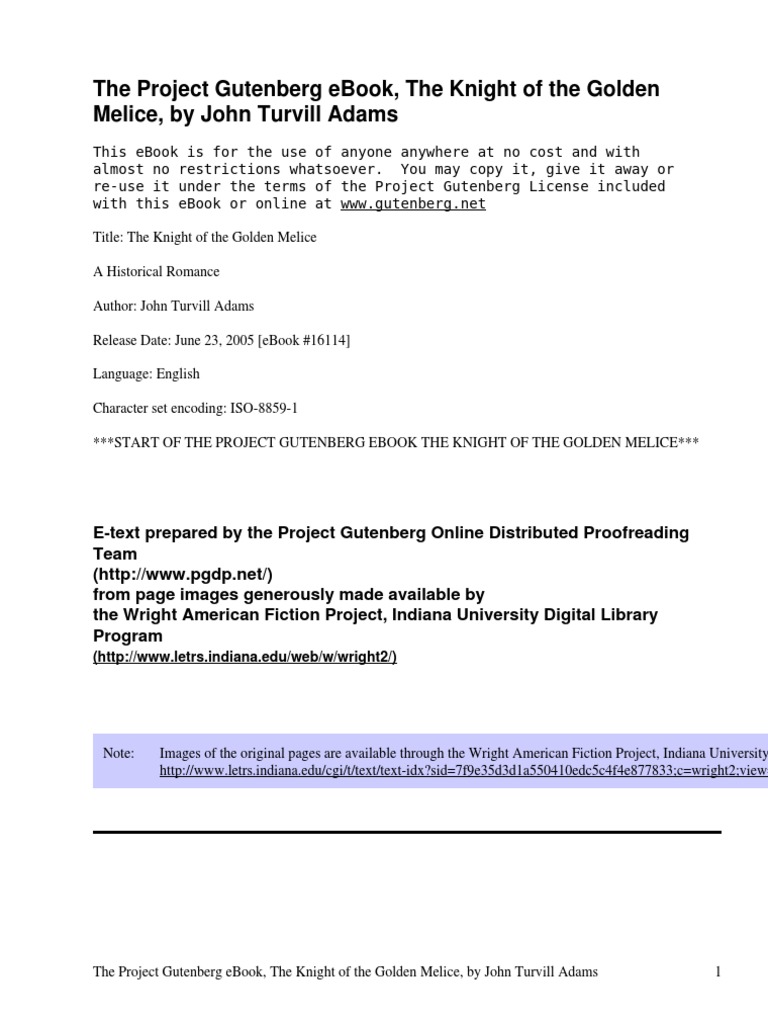 The Knight of The Golden MeliceA Historical Romance by Adams, John ...