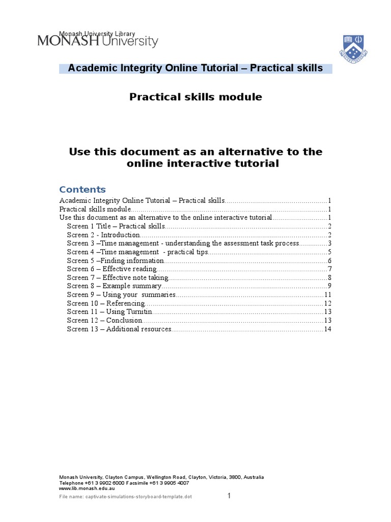 Academic Integrity Online Tutorial - Practical Skills Practical Skills ...