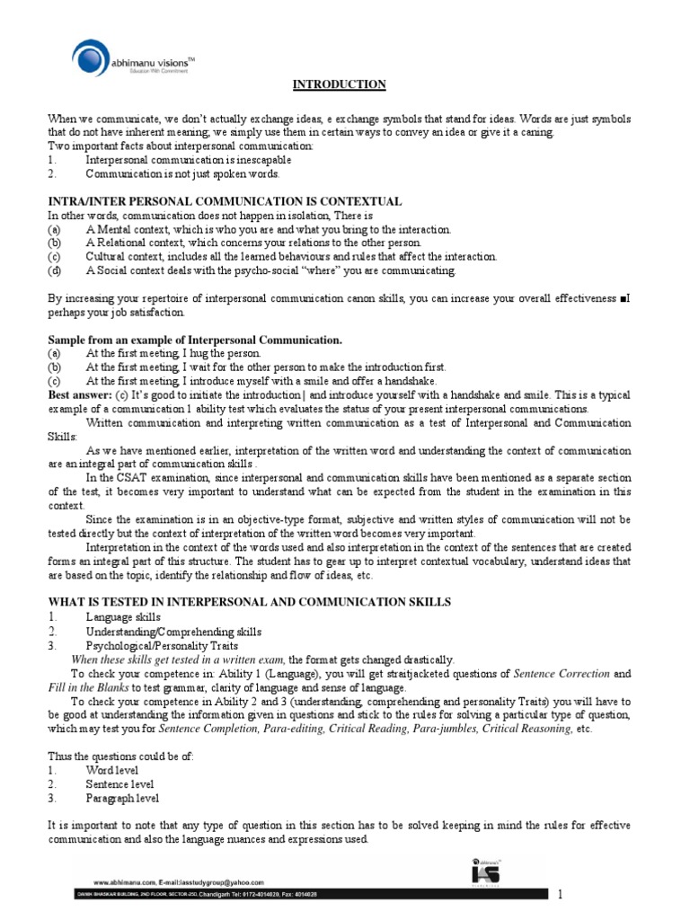 Communication Interpersonal Skills | PDF | Communication | Gesture