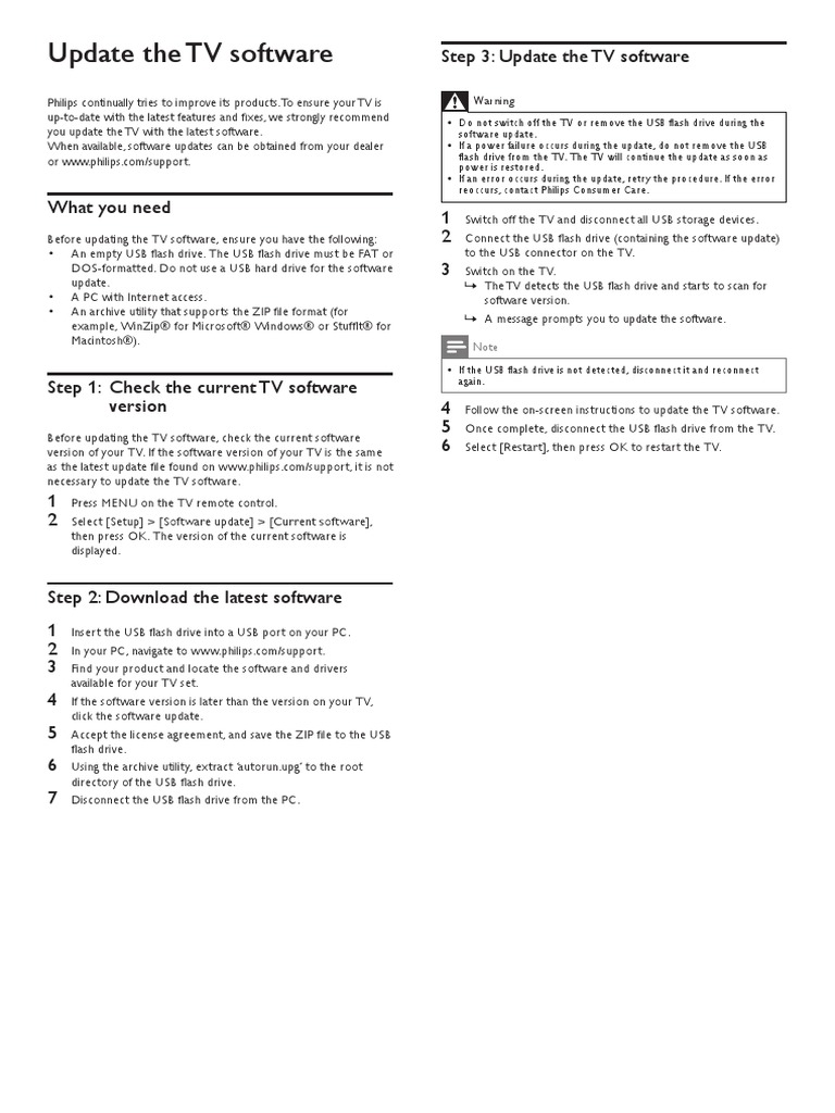 42pfl3605 12 SoftwareUpdate Installation | PDF | Usb | Zip (File Format)