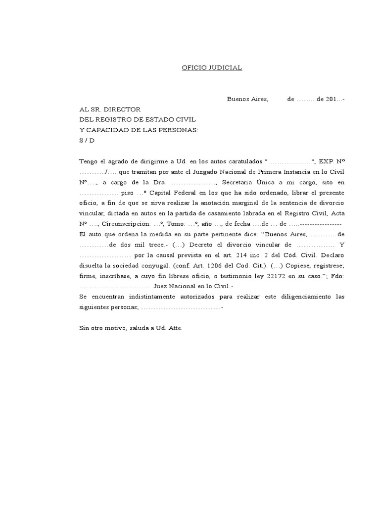 Oficio Inscripcion Divorcio | PDF Oficio Inscripcion Divorcio | PDF