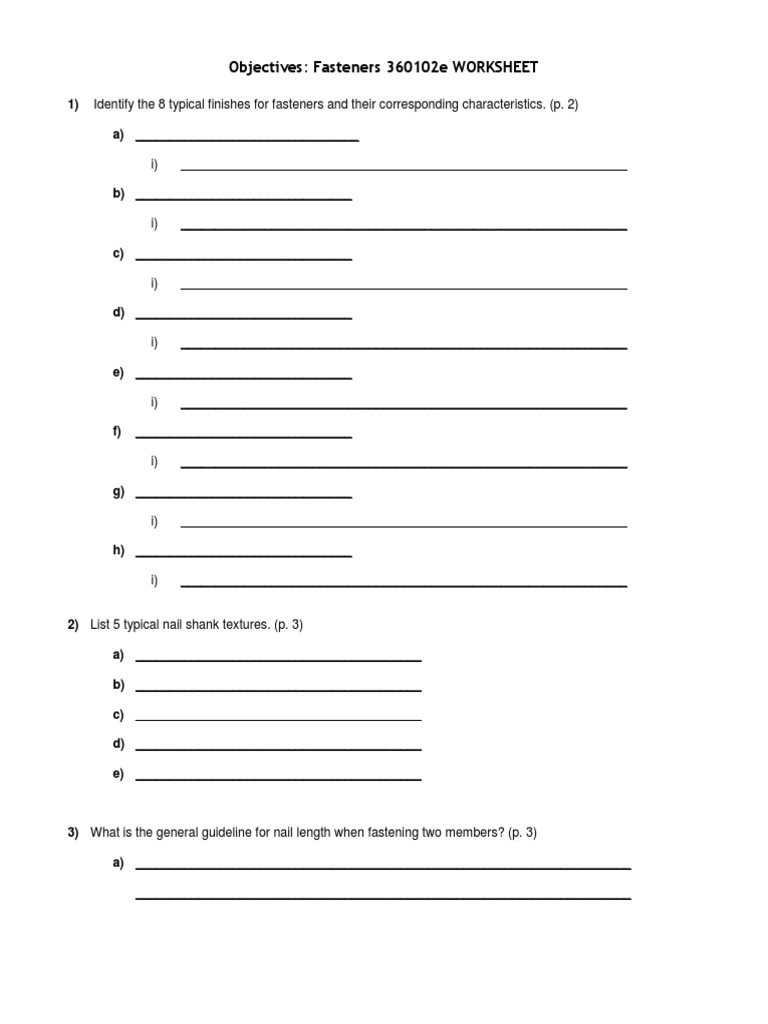 Worksheet Fasteners 360102 e | PDF | Screw | Machines