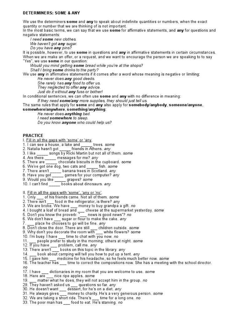 Determiners Some & Any Explained | PDF