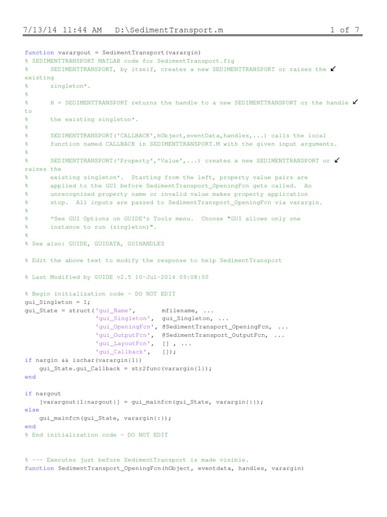Sediment Transport Matlab Code | PDF | Matlab | Command Line Interface