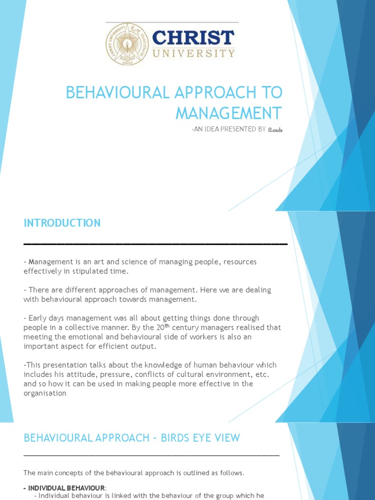 Behavioural Approach To Management | PDF | Motivation | Motivational