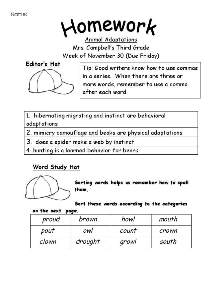Animal Adaptations Mrs. Campbell's Third Grade Week of November 30 ...