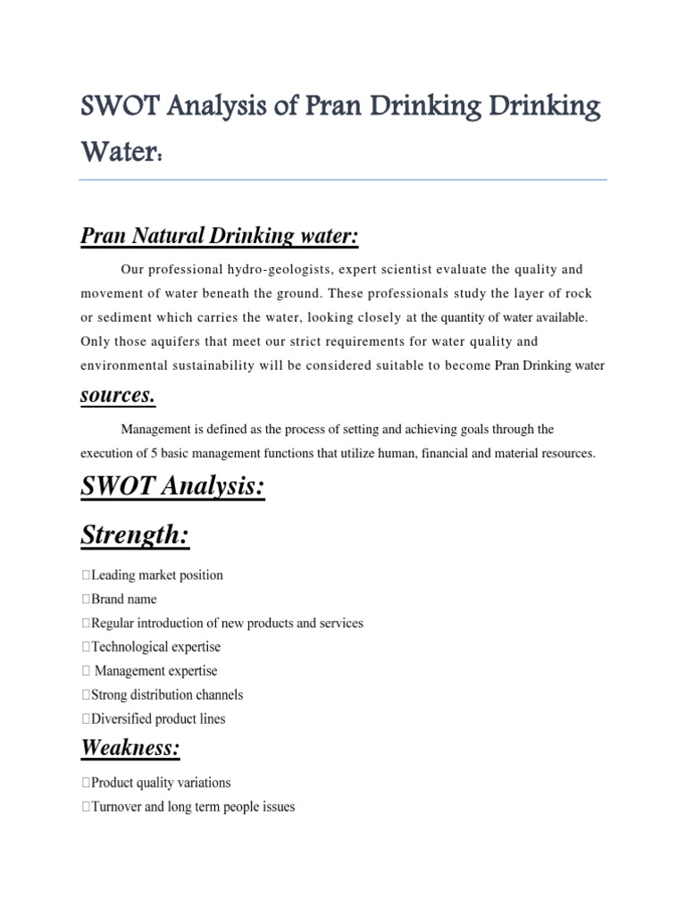 SWOT Analysis of Pran Drinking Water | PDF