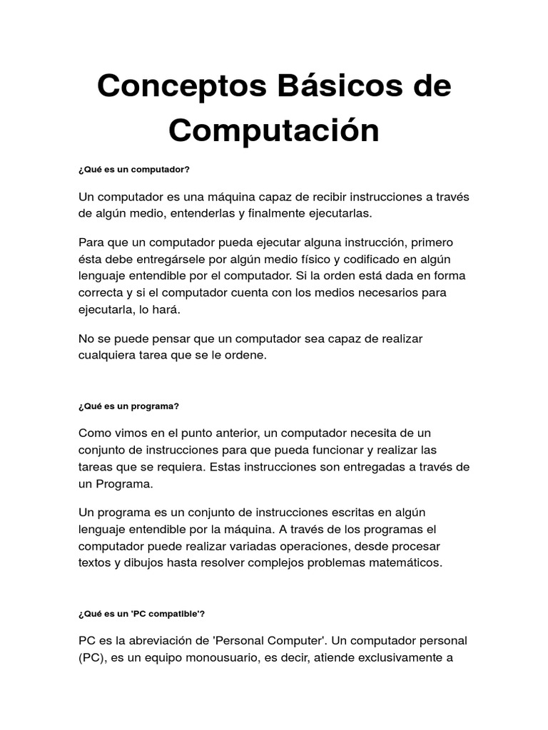Conceptos Básicos de Computación | PDF | Memoria del ordenador | Impresora (Computación)