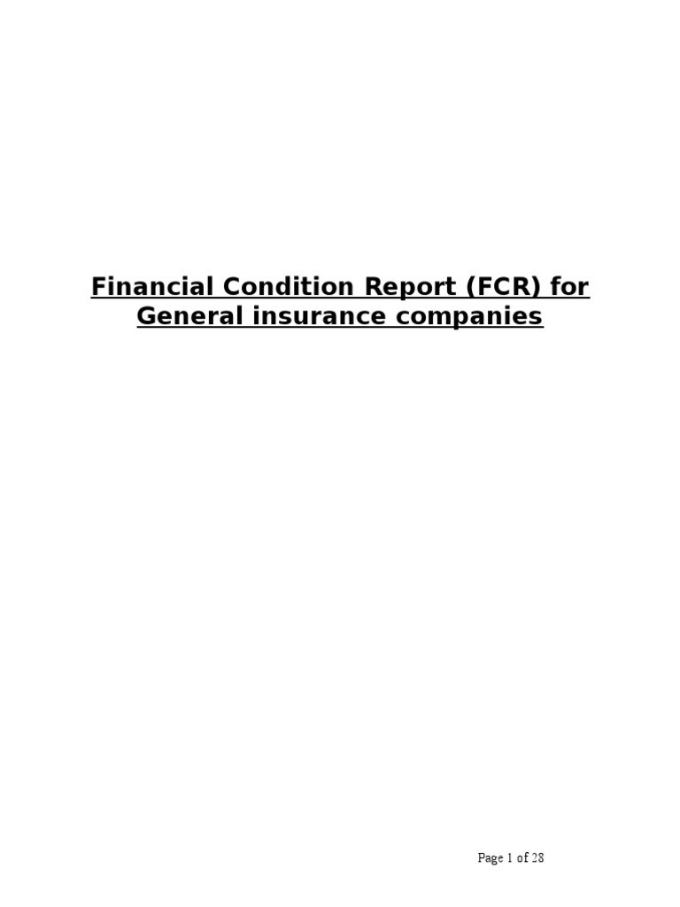 Financial Condition Report (FCR) For General Insurance Companies | PDF ...