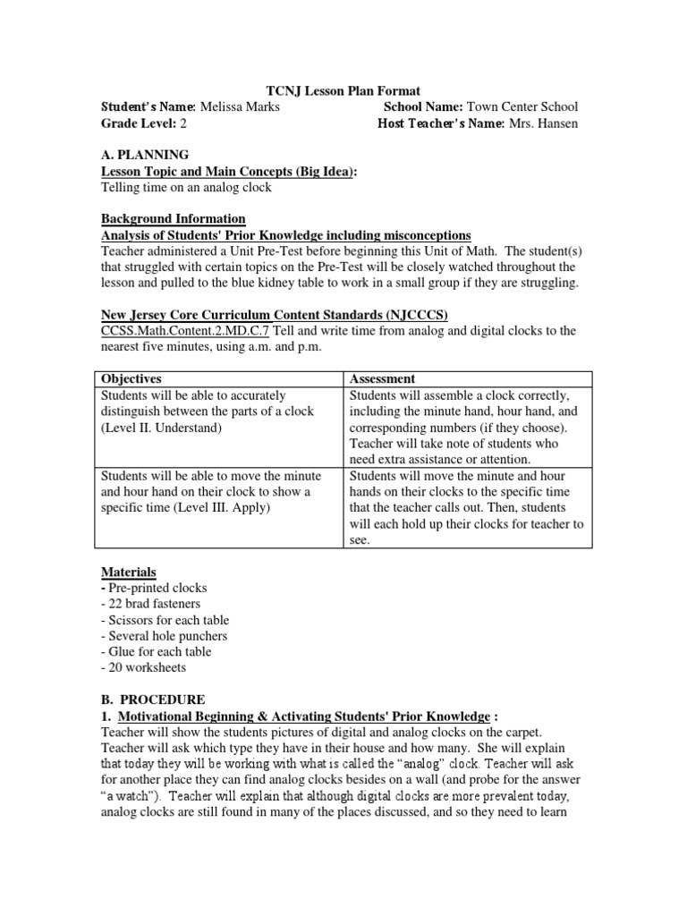 Math Clocks Lesson Grade 2 | PDF | Clock | Lesson Plan