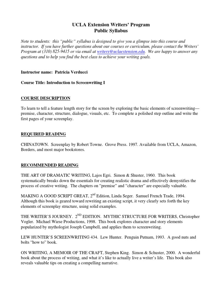 UCLA Extension | PDF | Screenplay | Screenwriting