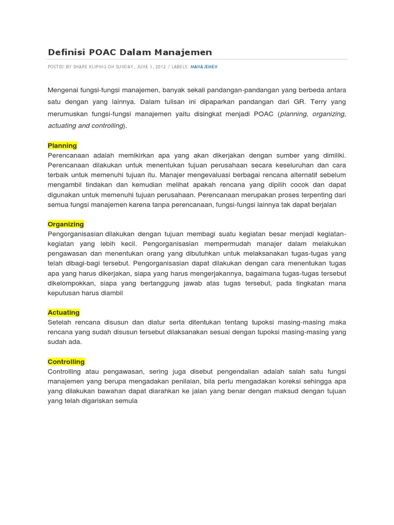 Definisi POAC Dalam Manajemen | PDF