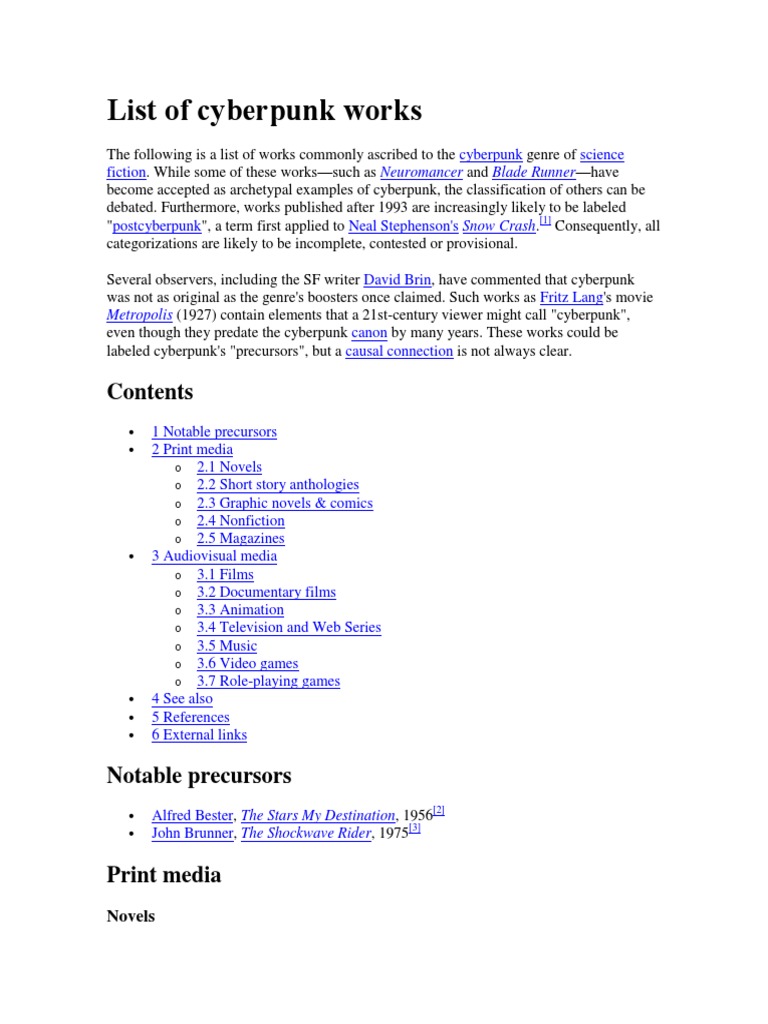 List of Cyberpunk Works | PDF | Speculative Fiction | Science Fiction