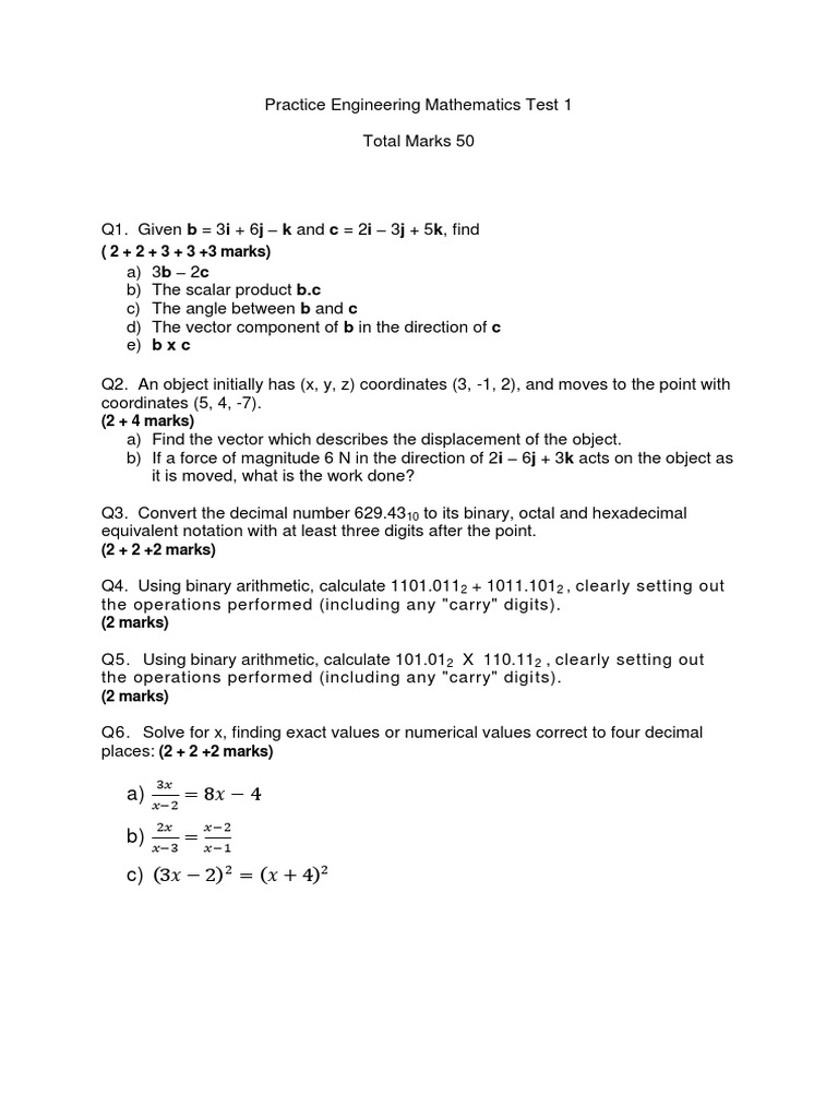 Engineering Mathematics Practice Test | PDF