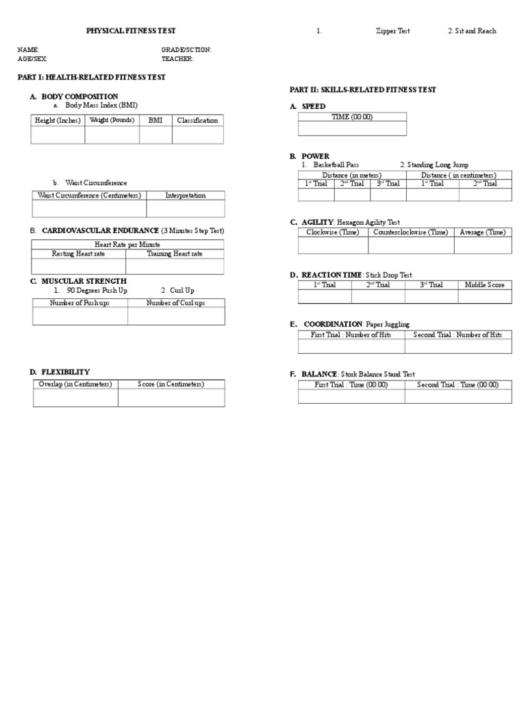 Physical Fitness Test Form | PDF