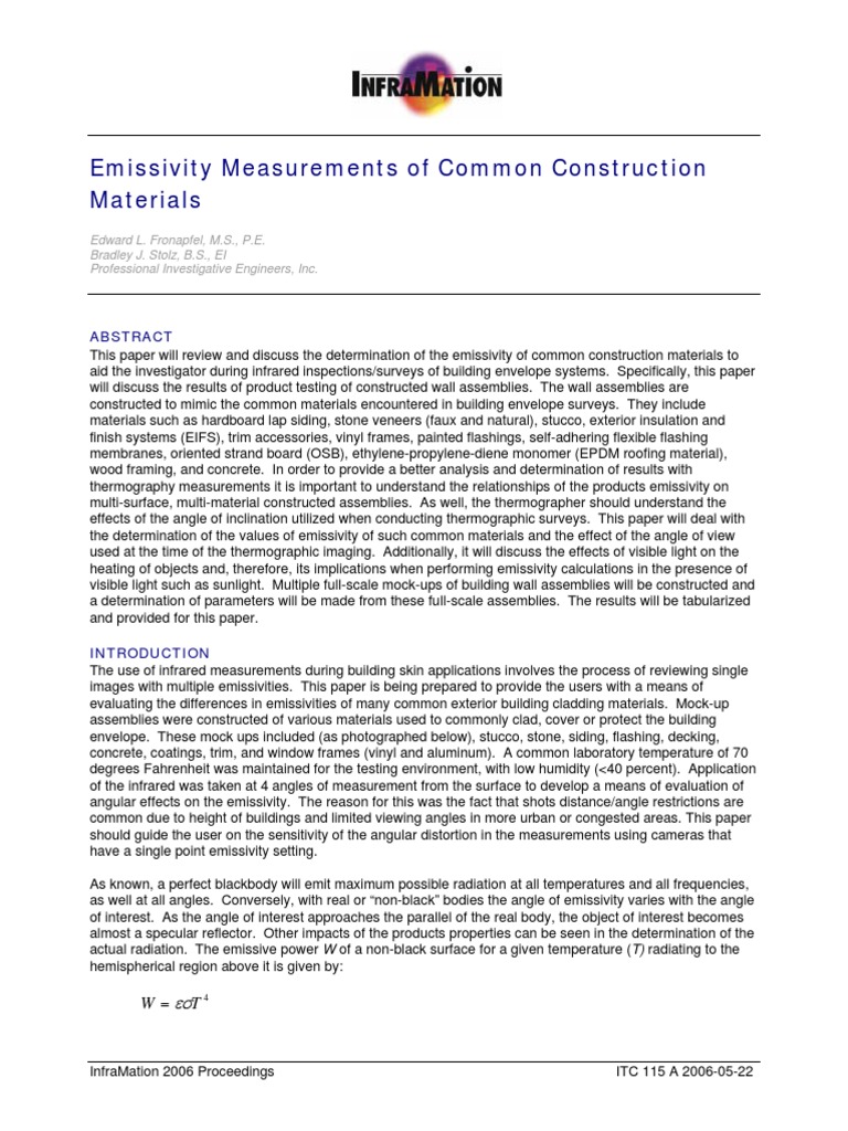 Emissivity Measurements of Common Construction Materials | PDF ...