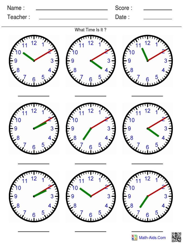Name: Teacher: Date: Score:: What Time Is It ? | PDF