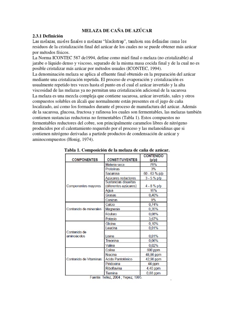 Melaza de Caña de Azúcar Corregido | PDF | Melaza | Sustancias químicas
