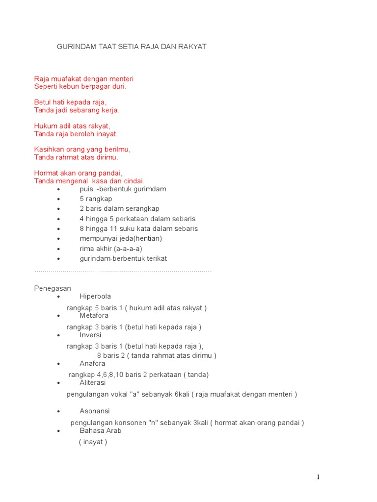 Gurindam Taat Setia Raja Dan Rakyat | PDF