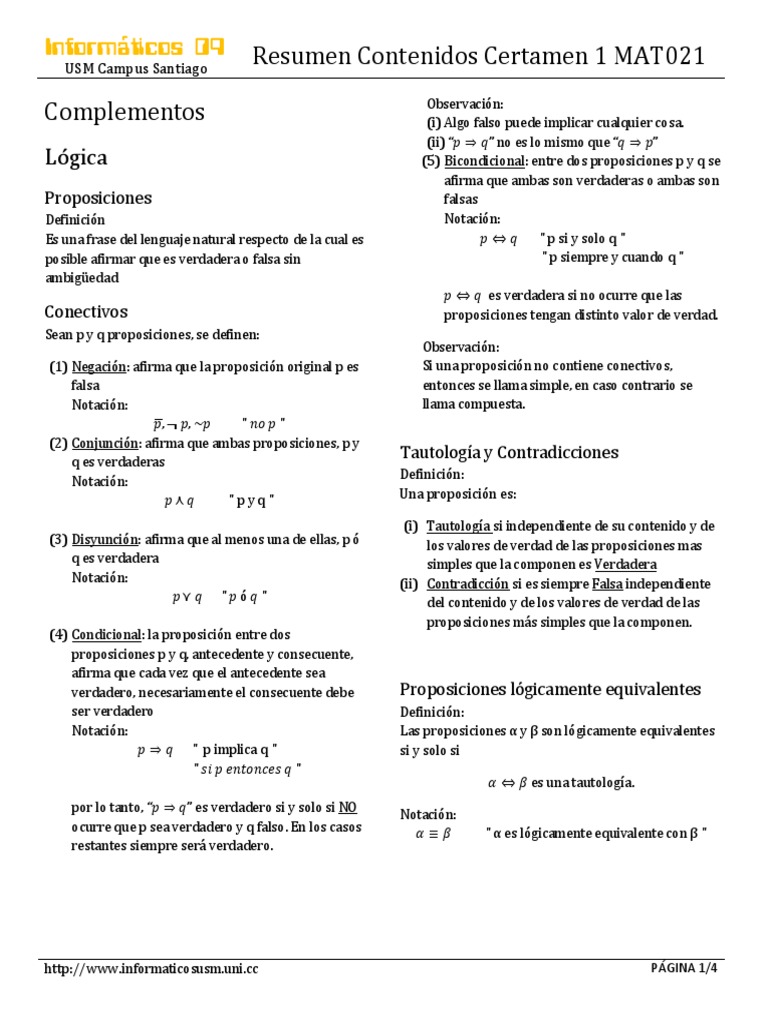 Resumen C1 Complementos | PDF | Conjunto (Matemáticas) | Proposición