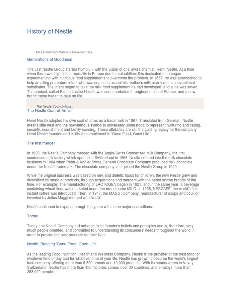 History of Nestlé | Download Free PDF | Nestlé | Brand