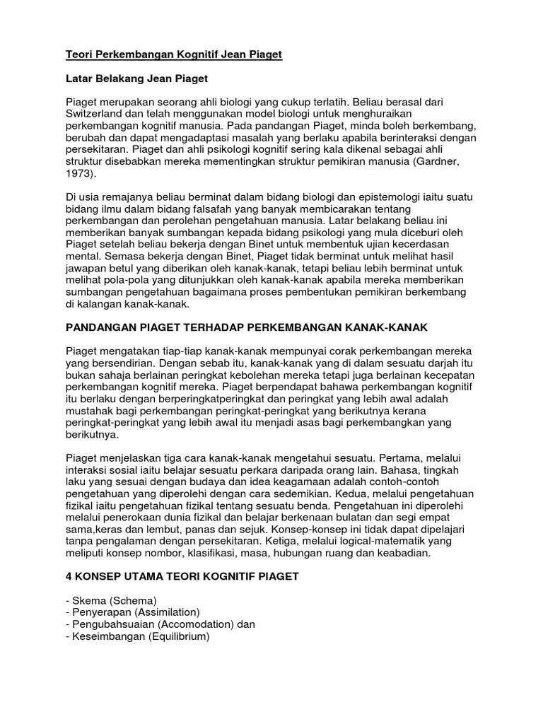 Teori Perkembangan Kognitif Jean Piaget | PDF