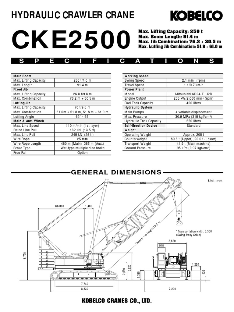 Kobelco CKE2500 Crane Specifications | PDF | Technology & Engineering