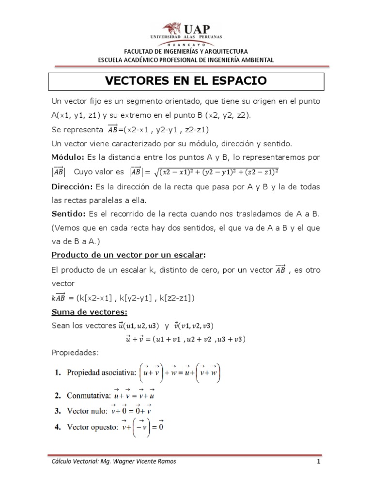 Separata Vectores | PDF | Vector Euclidiano | Escalar (Matemáticas)