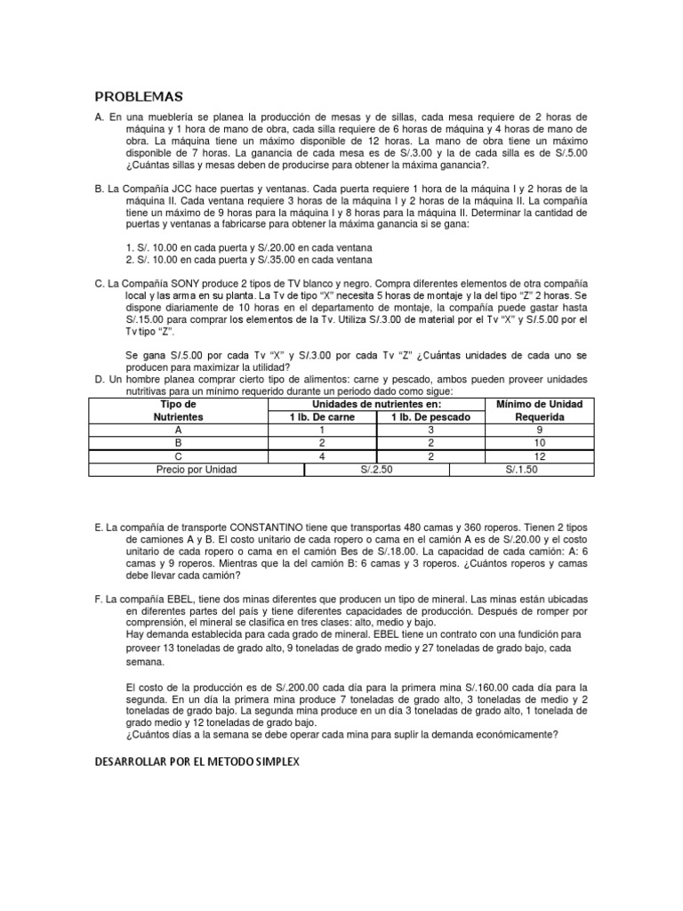 Problemas Simplex | PDF | Alimentos | Business