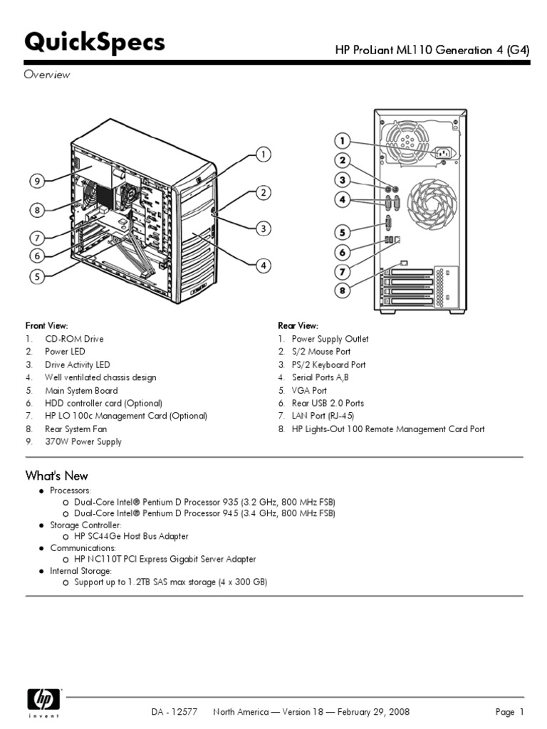 QuickSpecs HP ProLiant ML110 Generation 4 (G4) | PDF | Hard Disk Drive ...