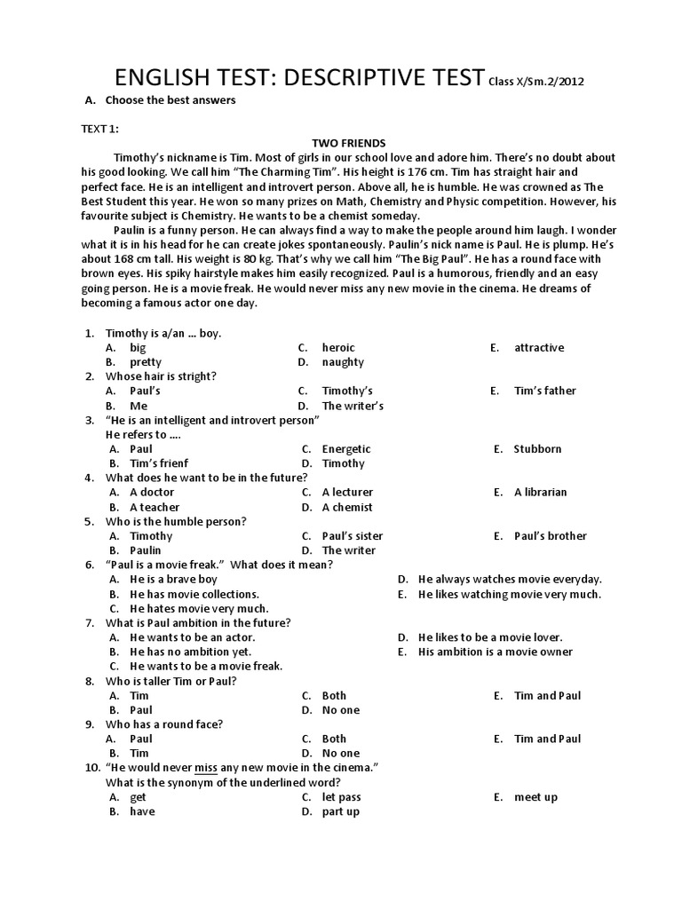 Class X Descriptive English Test 2012 | PDF | Shanghai | Beijing