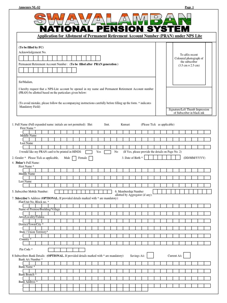 Application For Allotment of Permanent Retirement Account Number (PRAN ...