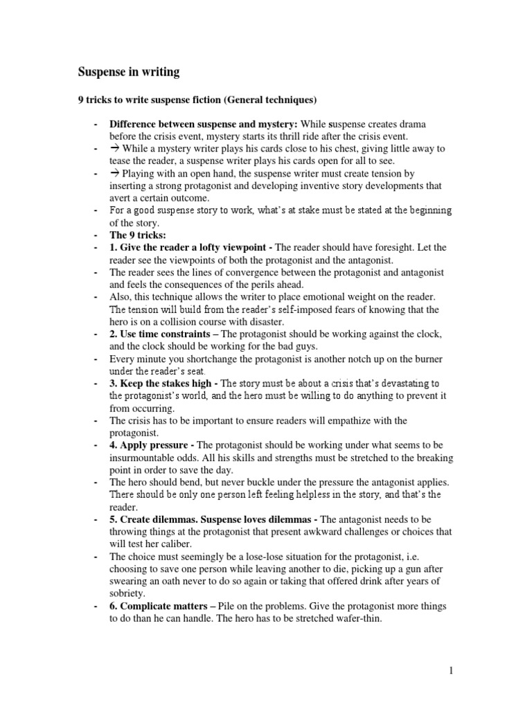 Suspense in Writing | PDF | Thriller (Genre) | Hero