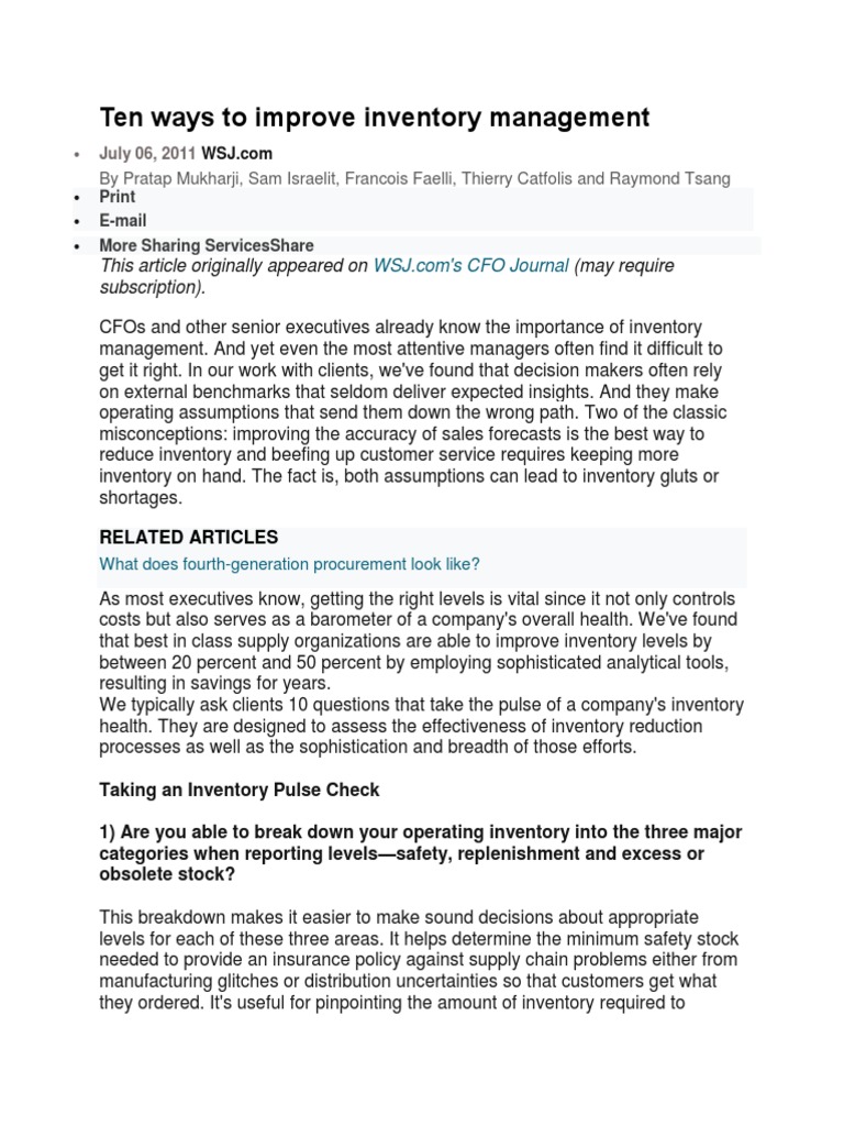 Ten Insightful Questions to Assess a Company's Inventory Management ...