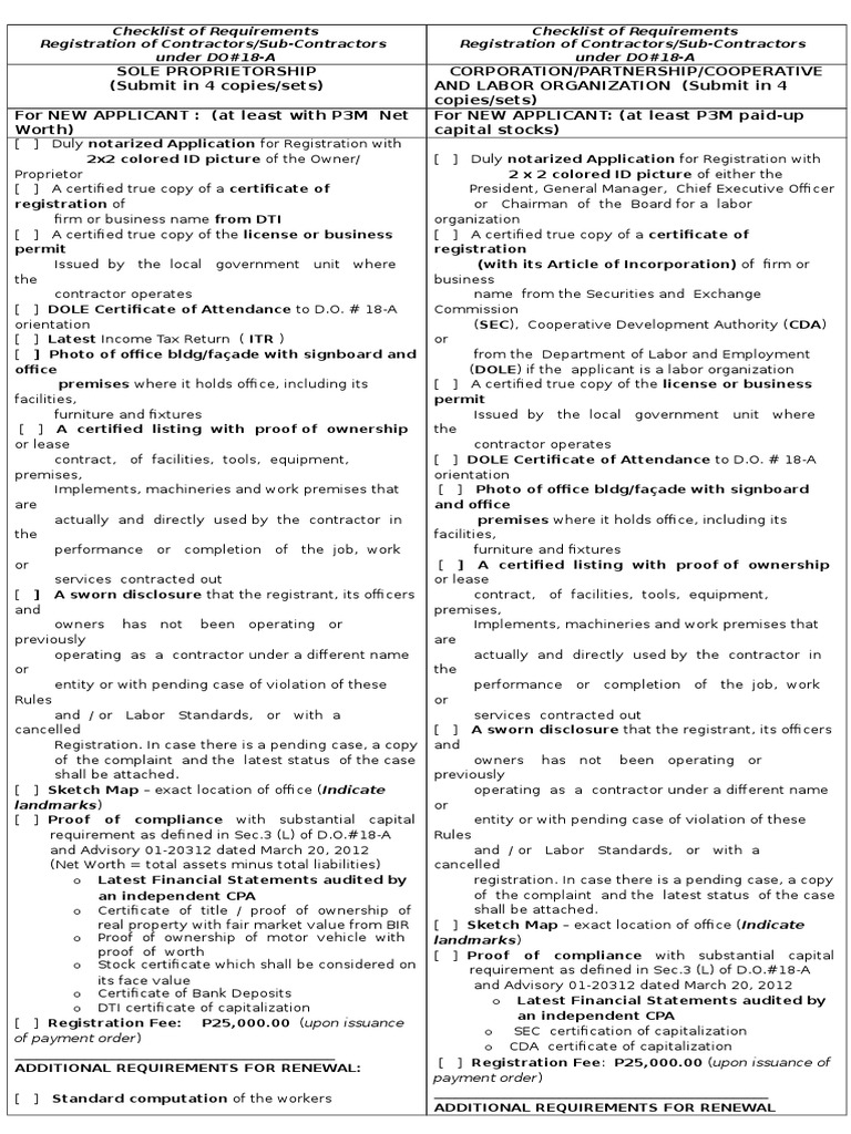 DO 18A Checklist of Requirements | PDF | Business Law | Justice