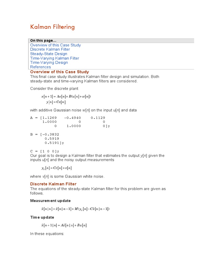 Kalman Filtering: Overview of This Case Study | PDF | Kalman Filter ...
