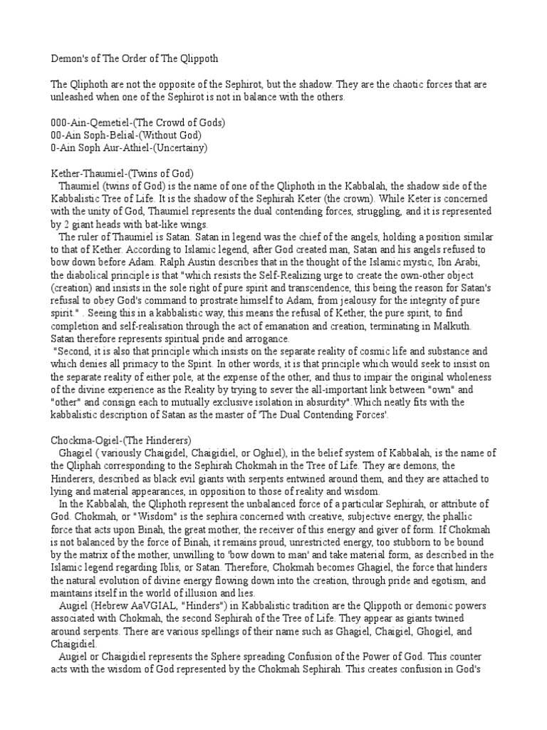 Demon's of The Order of The Qlippoth | PDF | Kabbalistic Words And Phrases | Semitic Words And ...