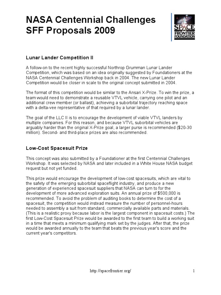 SFF Prizes Proposals | PDF | Nasa | Aerospace