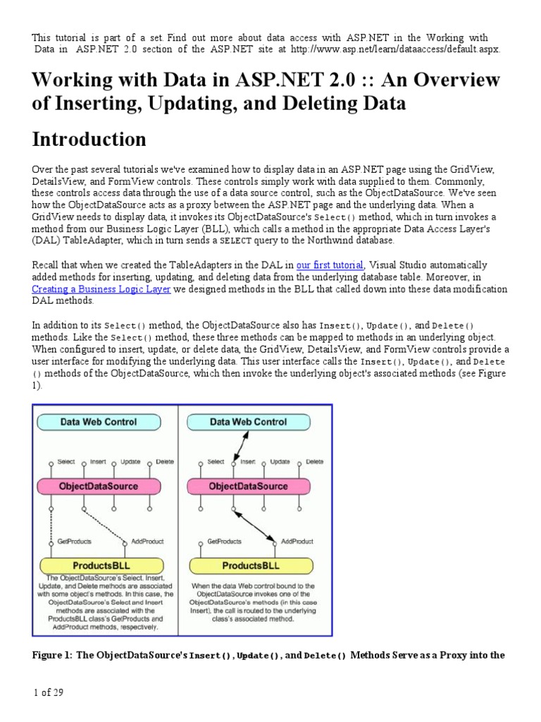 Of Inserting Updating And Deleting Data Our First Tutorial Creating A Business Logic Layer