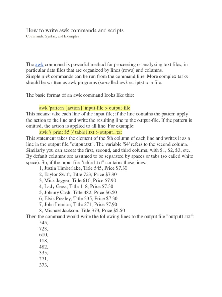 How To Write Awk Commands and Scripts | PDF | Notation | Computer Data