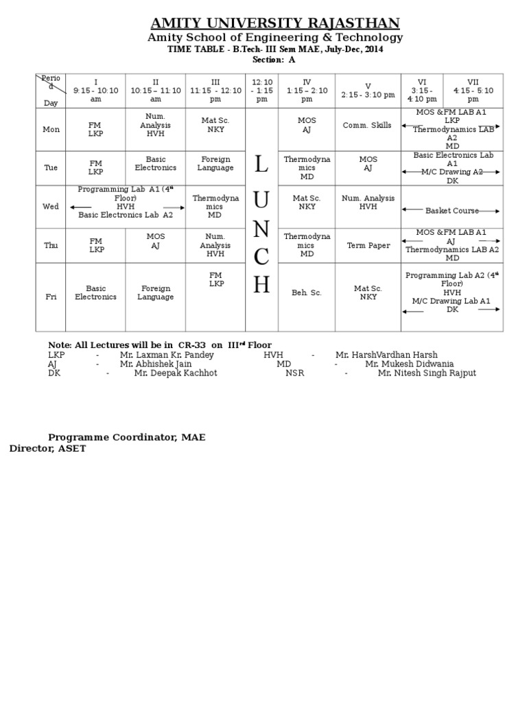 Timetable - III Sem - Mae (A&b) 2014 | PDF | Computers | Technology & Engineering