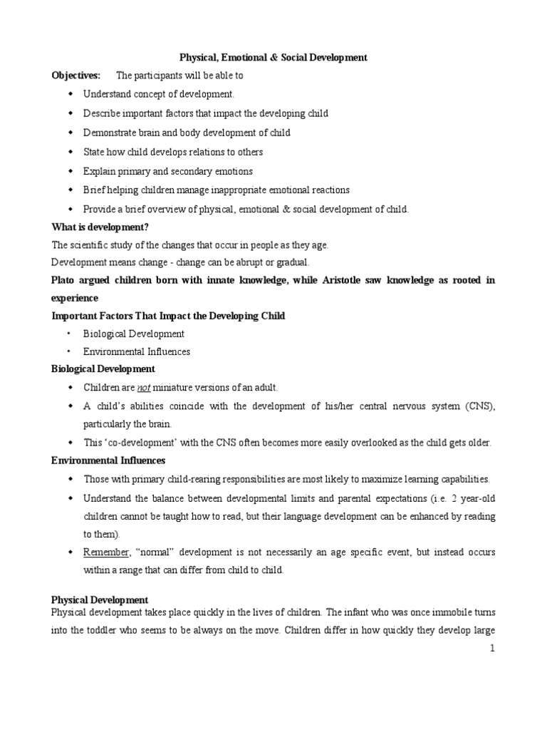 Physical, Emotional & Social Development (Final) | PDF | Child ...