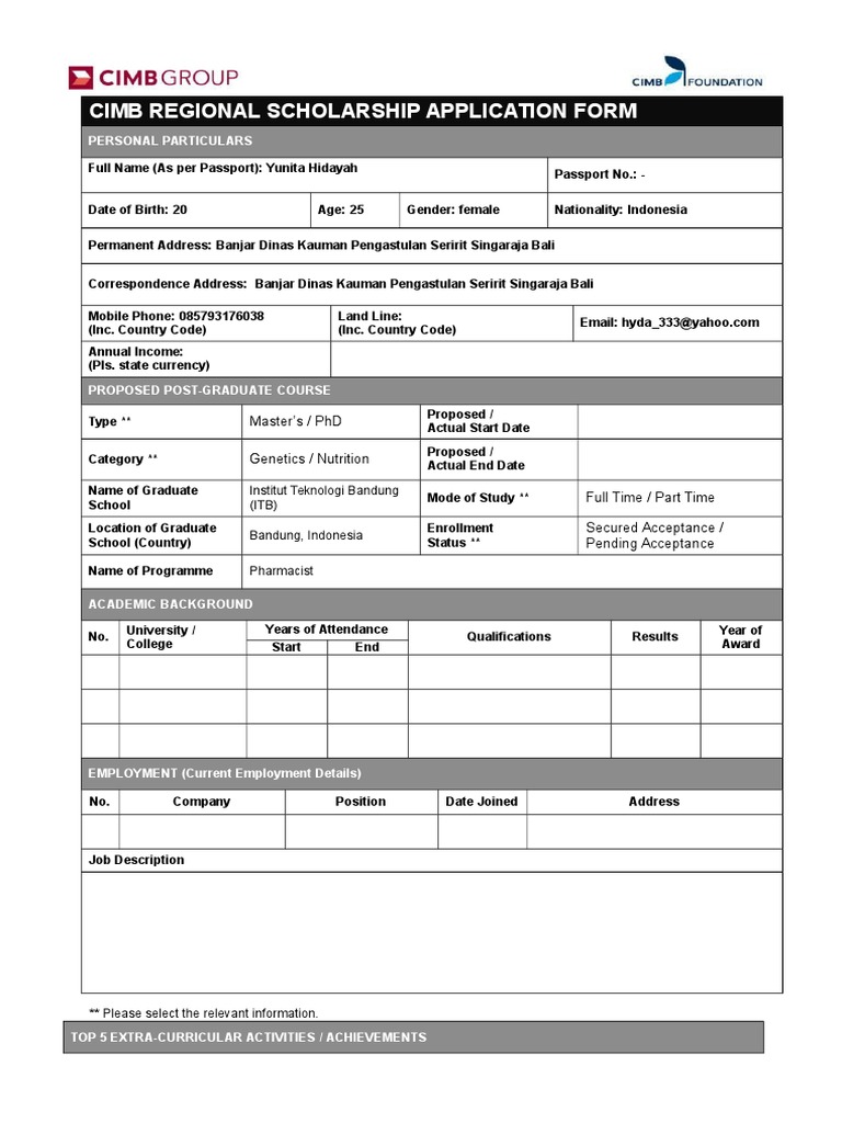 Regional SCH - Application Form 2012 - 120607 (FINAL) | PDF | Career ...
