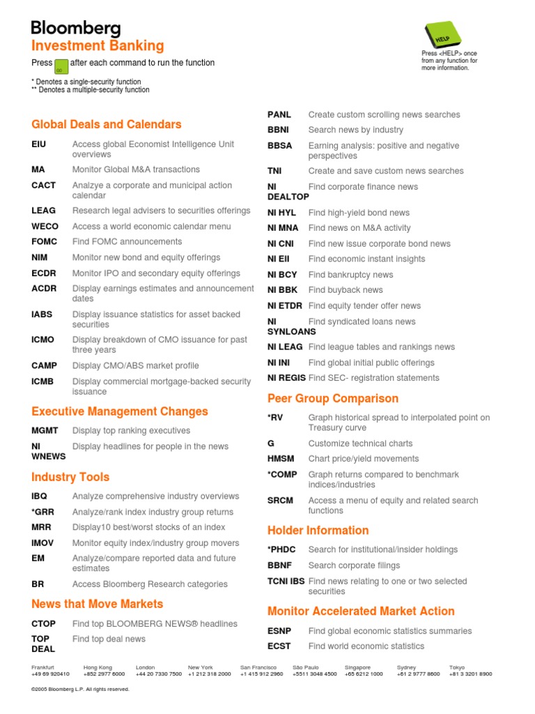 Bloomberg - Investment Banking Cheatsheet | PDF | Securities (Finance ...